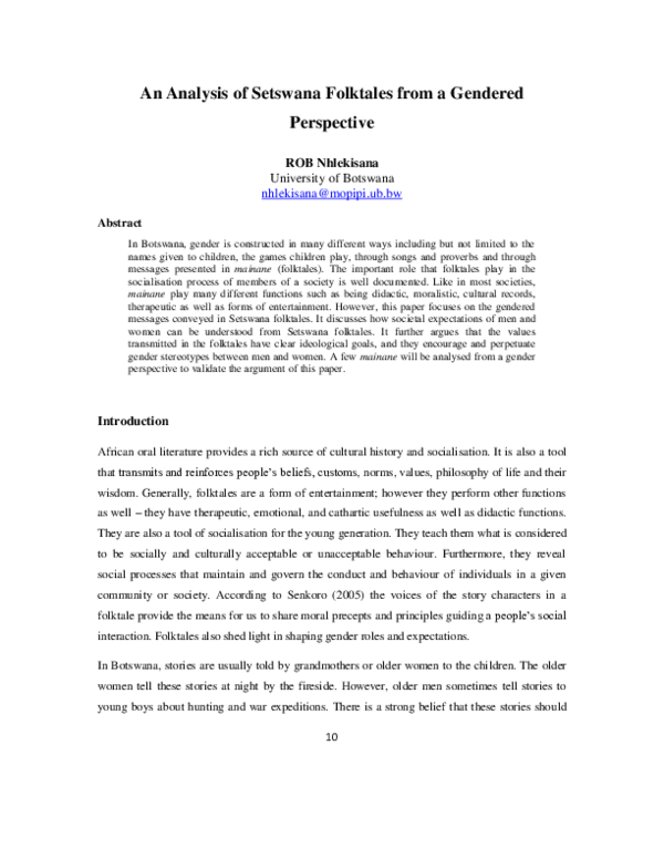 (PDF) An Analysis of Setswana Folktales from a Gendered Perspective
