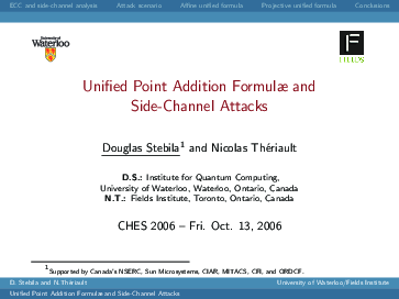 (PDF) Unified Point Addition Formulæ and Side-Channel Attacks