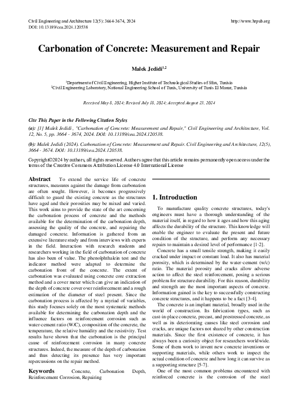 (PDF) Carbonation of Concrete: Measurement and Repair
