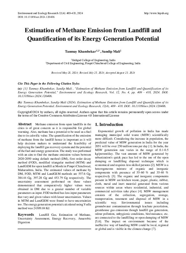 (PDF) Estimation of Methane Emission from Landfill and Quantification of its Energy Generation ...