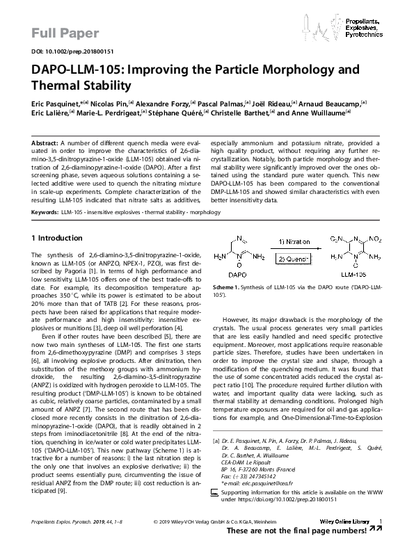 (PDF) DAPO‐LLM‐105: Improving the Particle Morphology and Thermal Stability