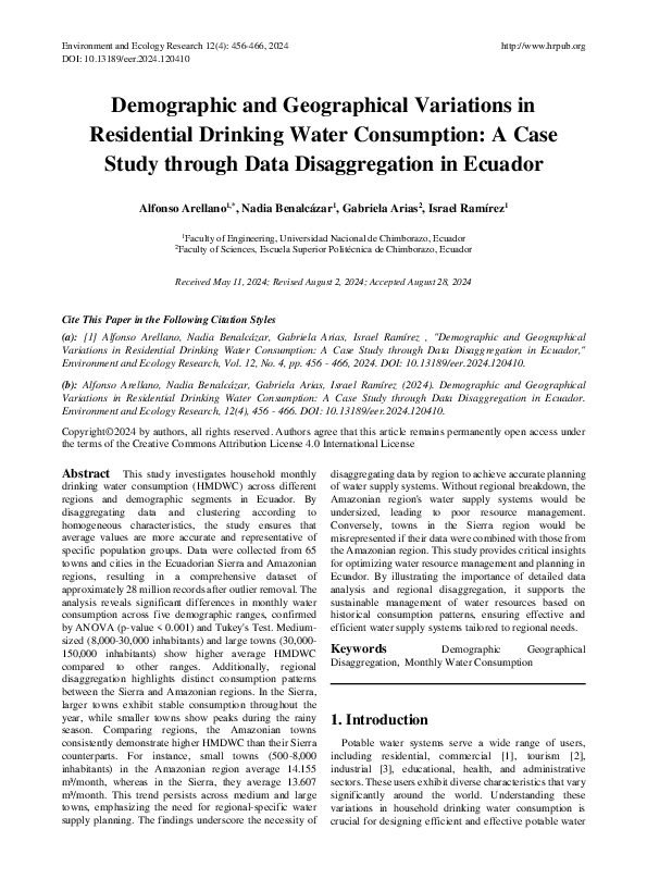 (PDF) Demographic and Geographical Variations in Residential Drinking Water Consumption: A Case ...