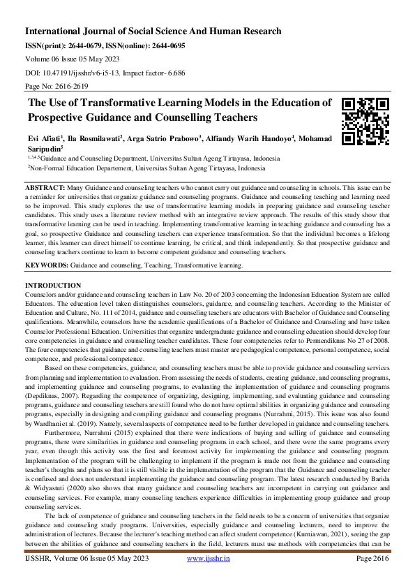 (PDF) The Use of Transformative Learning Models in the Education of ...