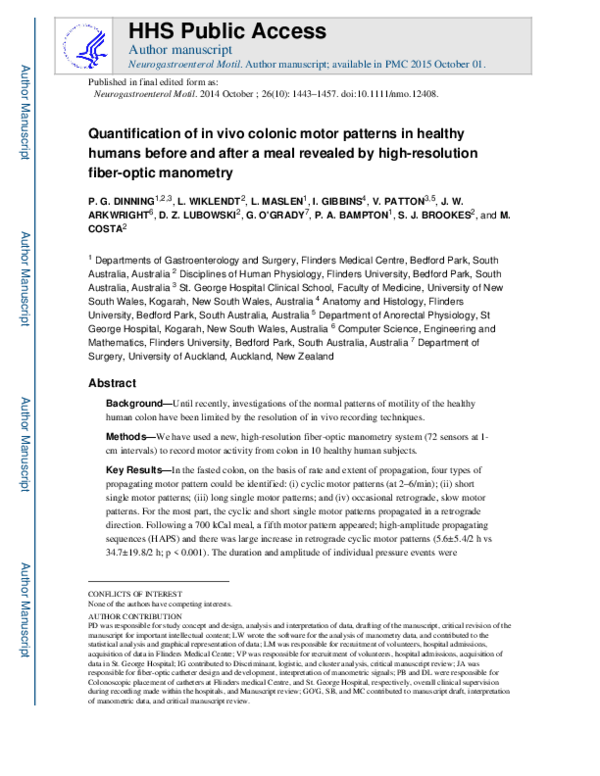 (PDF) Quantification of in vivo colonic motor patterns in healthy ...