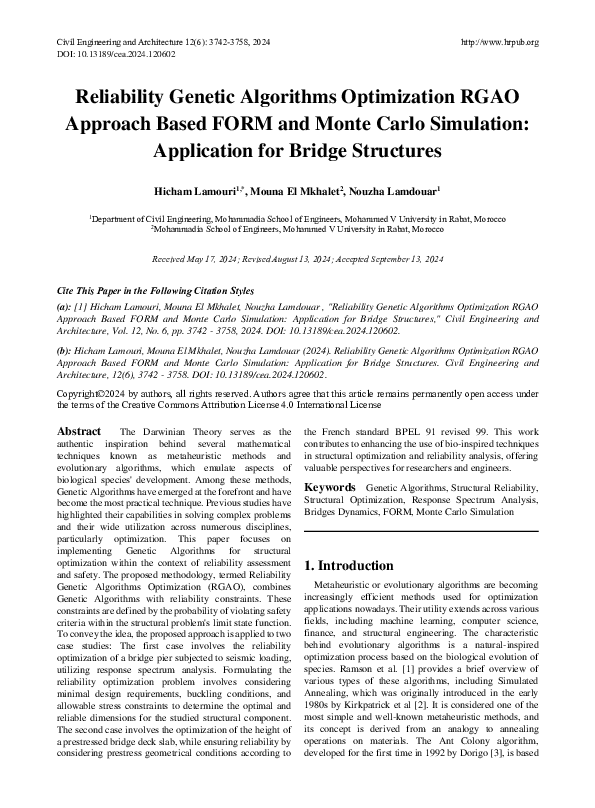(PDF) Reliability Genetic Algorithms Optimization RGAO Approach Based FORM and Monte Carlo ...