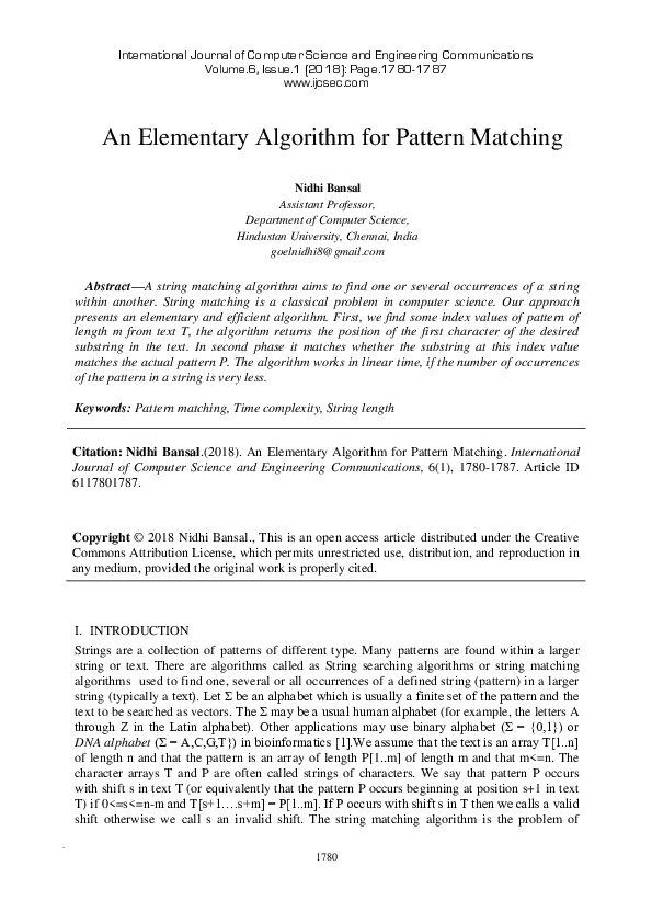 (PDF) An Elementary Algorithm for Pattern Matching