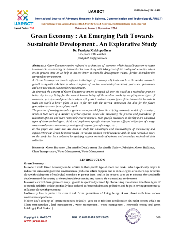 (PDF) Green Economy : An Emerging Path Towards Sustainable Development ...