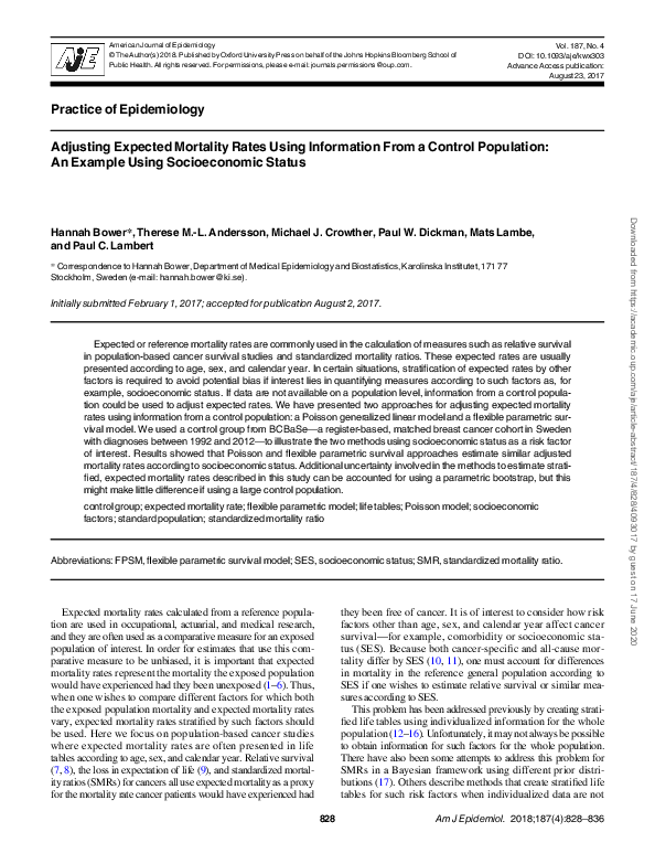 (PDF) Adjusting Expected Mortality Rates Using Information From a ...