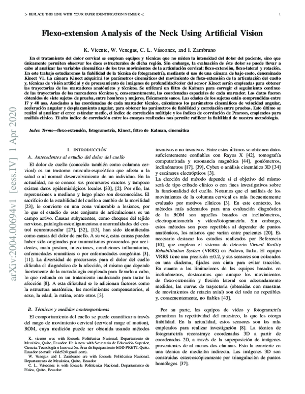 (PDF) Flexo-extension analysis of the neck using artificial vision