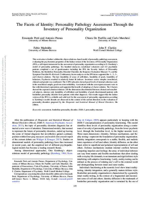 (PDF) Validating the Inventory of Personality Organization