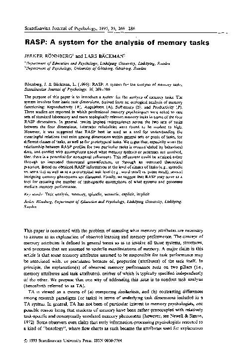 (PDF) RASP: A system for the analysis of memory tasks