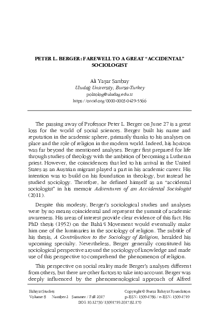 (PDF) Peter L. Berger: Farewell to a Great “Accidental” Sociologist
