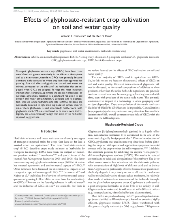 (PDF) Effects of glyphosate-resistant crop cultivation on soil and ...