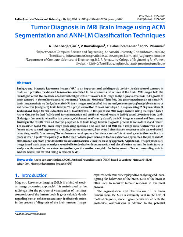 (PDF) Tumor Diagnosis in MRI Brain Image using ACM Segmentation and ANN ...