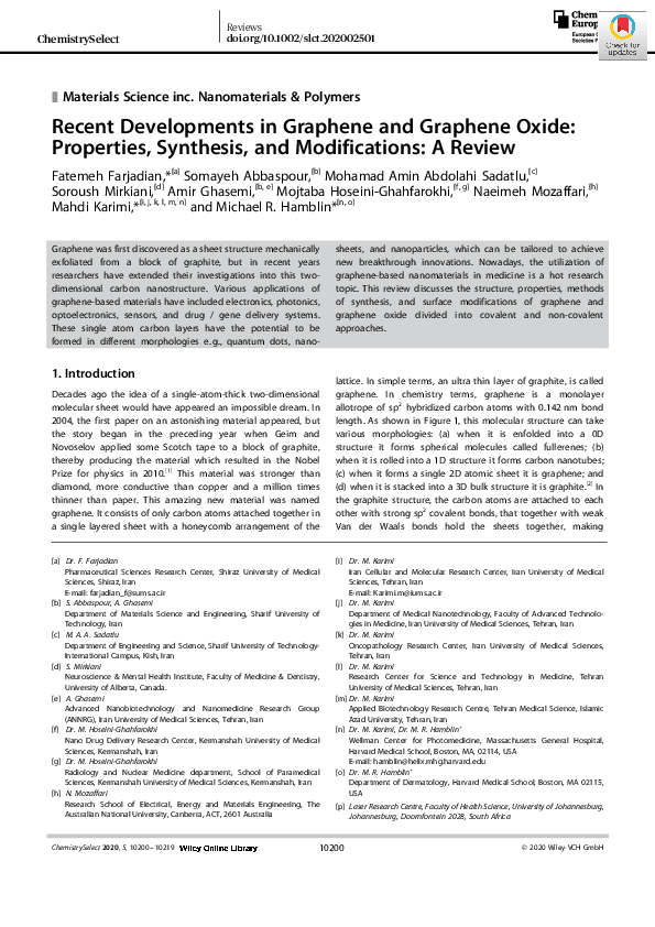 (PDF) Recent Developments in Graphene and Graphene Oxide: Properties, Synthesis, and ...