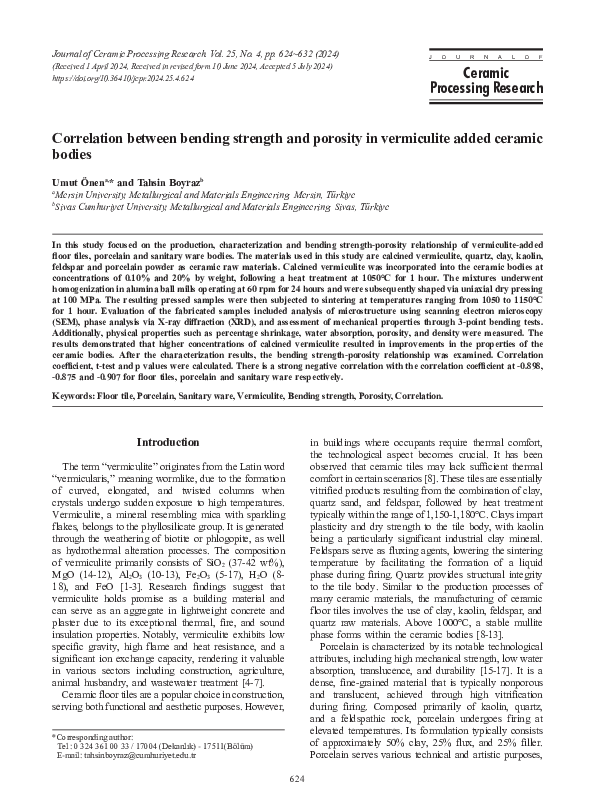 (PDF) Correlation between bending strength and porosity in vermiculite ...