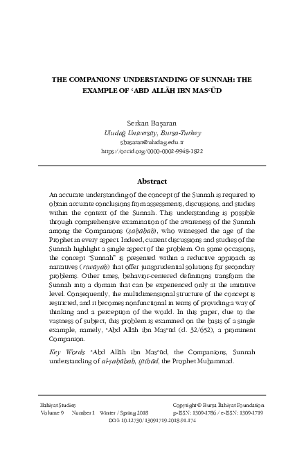 (PDF) The Companions’ Understanding of Sunnah: The Example of ʿAbd ...