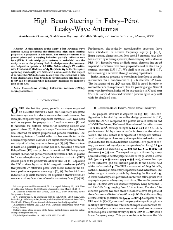 (PDF) High Beam Steering in Fabry–Pérot Leaky-Wave Antennas