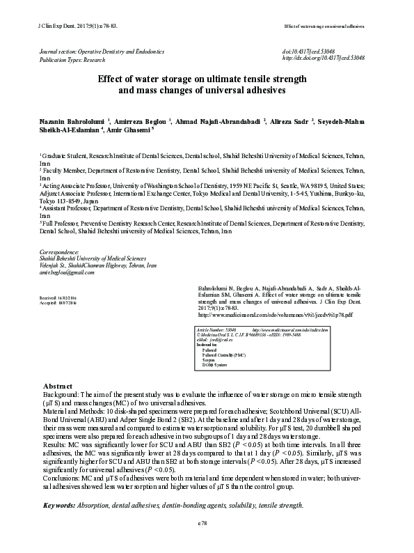 (PDF) Effect of water storage on ultimate tensile strength and mass ...