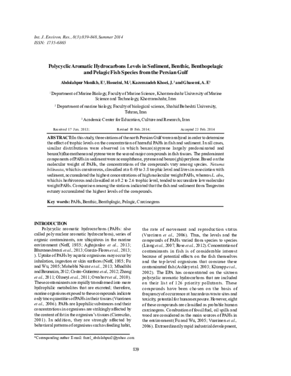 (PDF) Polycyclic Aromatic Hydrocarbons Levels in Sediment, Benthic, Benthopelagic and Pelagic ...