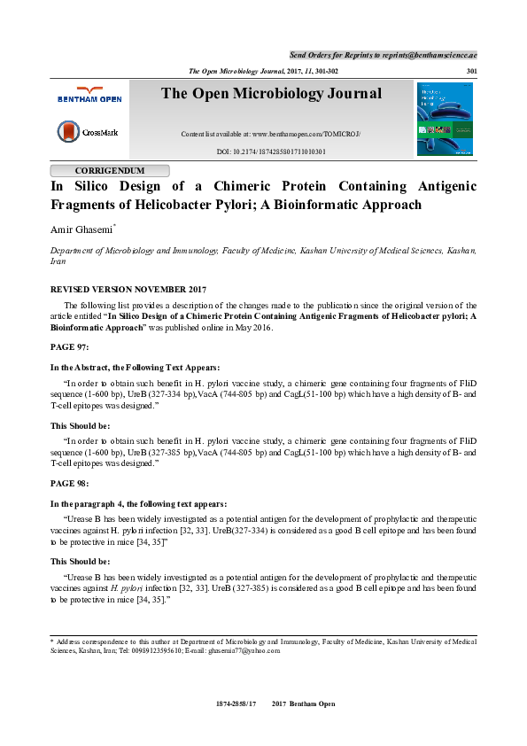 (PDF) In Silico Design of a Chimeric Protein Containing Antigenic ...