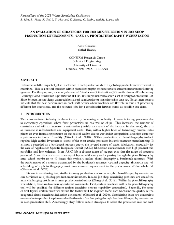 (PDF) An Evaluation of Strategies for Job Mix Selection in Job Shop Production Environments ...