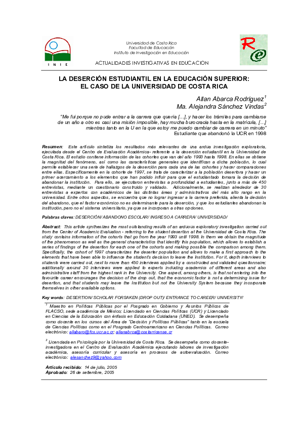 (PDF) La deserción estudiantil en la educación superior: El caso de la ...