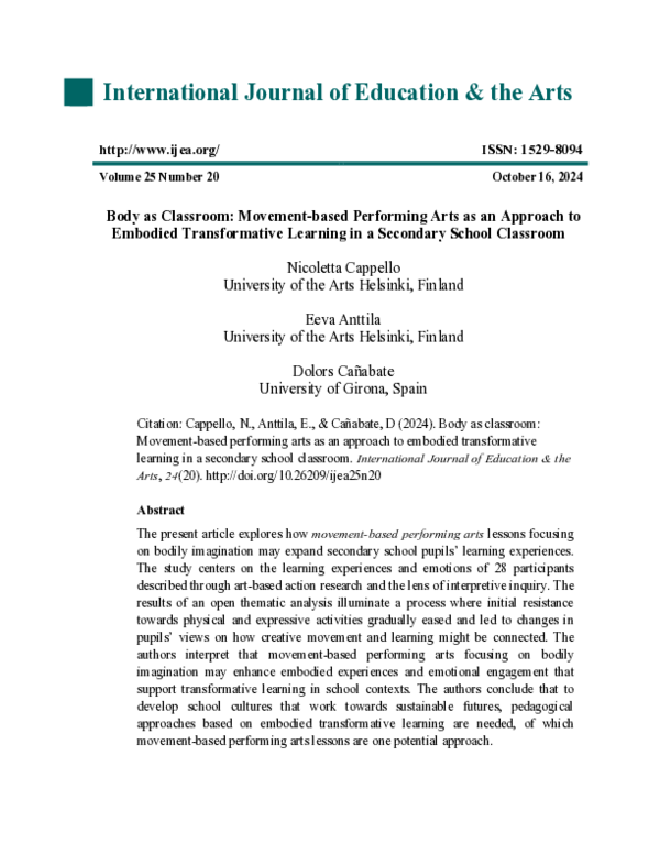 (PDF) Body as Classroom: Movement-based Performing Arts as an Approach ...