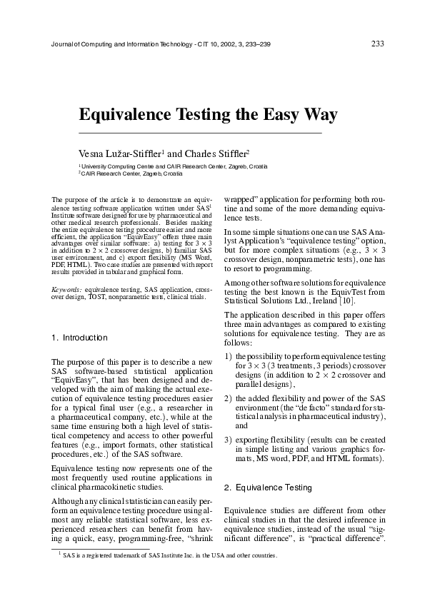 (PDF) Equivalence Testing the Easy Way