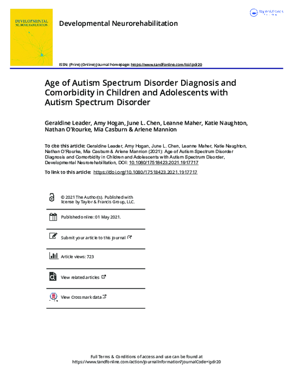 (PDF) Age of Autism Spectrum Disorder Diagnosis and Comorbidity in Children and Adolescents with ...
