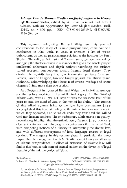 (PDF) Islamic Law in Theory: Studies on Jurisprudence in Honor of ...