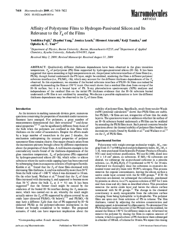 (PDF) Affinity of Polystyrene Films to Hydrogen-Passivated Silicon and ...