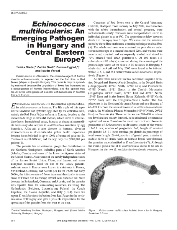 (PDF) Echinococcus multilocularis: An Emerging Pathogen in Hungary and Central Eastern Europe?