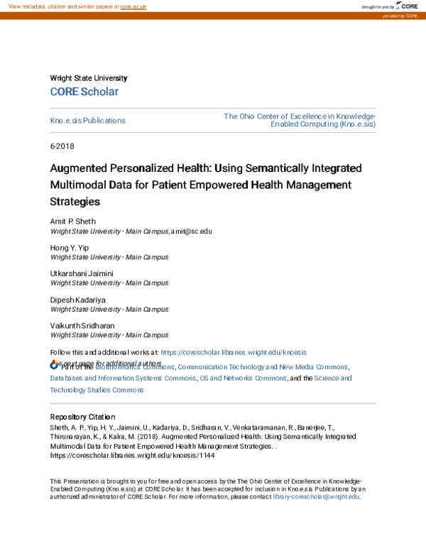 (PDF) Augmented Personalized Health: Using Semantically Integrated Multimodal Data for Patient ...