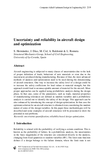 (PDF) Uncertainty and reliability in aircraft design and optimization