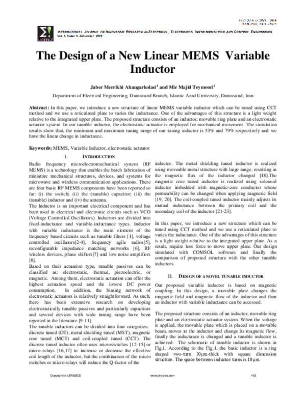 (PDF) The Design of a New Linear MEMS Variable Inductor