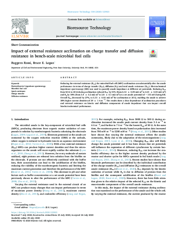 Pdf Impact Of External Resistance Acclimation On Charge Transfer And Diffusion Resistance In
