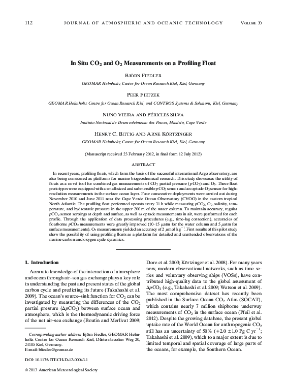 (PDF) In Situ CO2 and O2 Measurements on a Profiling Float
