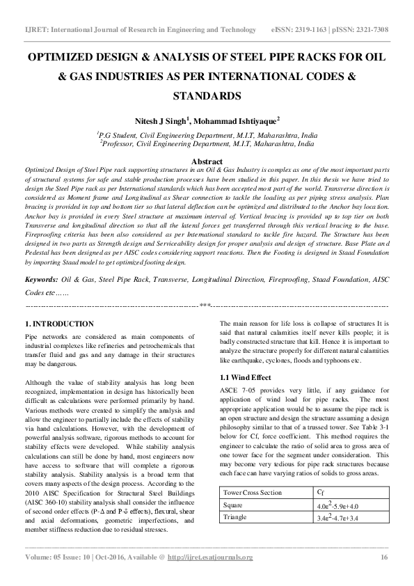 (PDF) Optimized Design and Analysis of Steel Pipe Racks for Oil and Gas ...