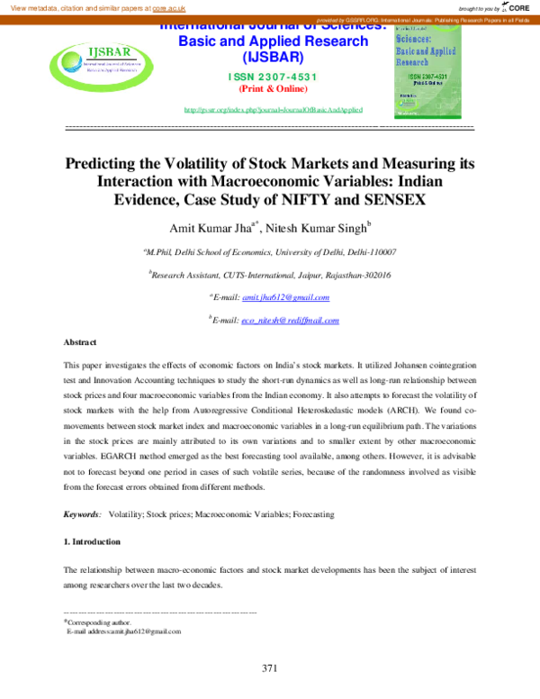 (PDF) Predicting the Volatility of Stock Markets and Measuring its Interaction with ...
