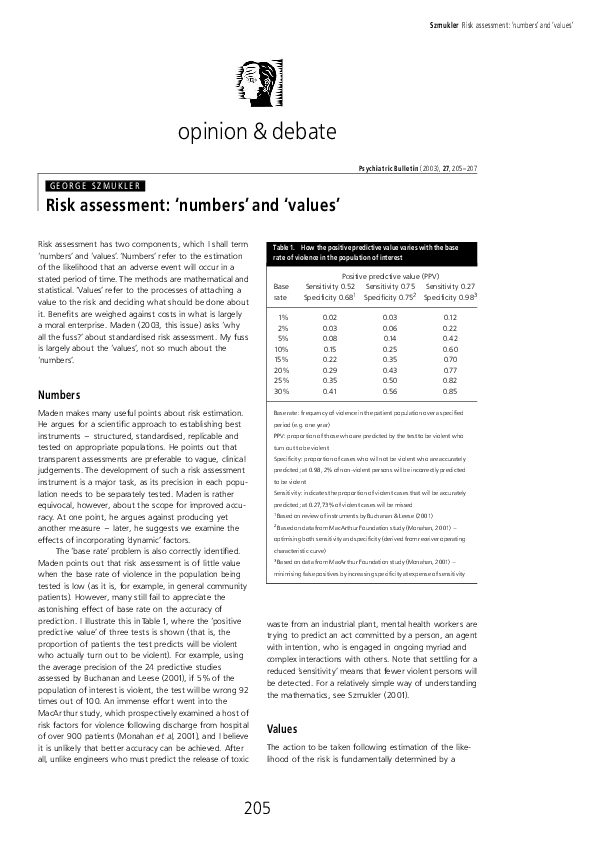 (PDF) Risk assessment: ‘numbers' and ‘values’