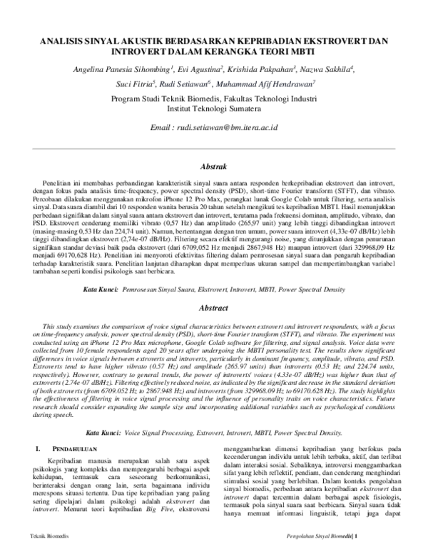 (PDF) ANALISIS SINYAL AKUSTIK BERDASARKAN KEPRIBADIAN EKSTROVERT DAN ...