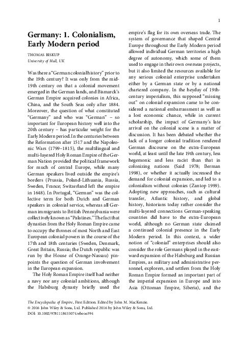 (PDF) Germany: 1. Colonialism, Early Modern period