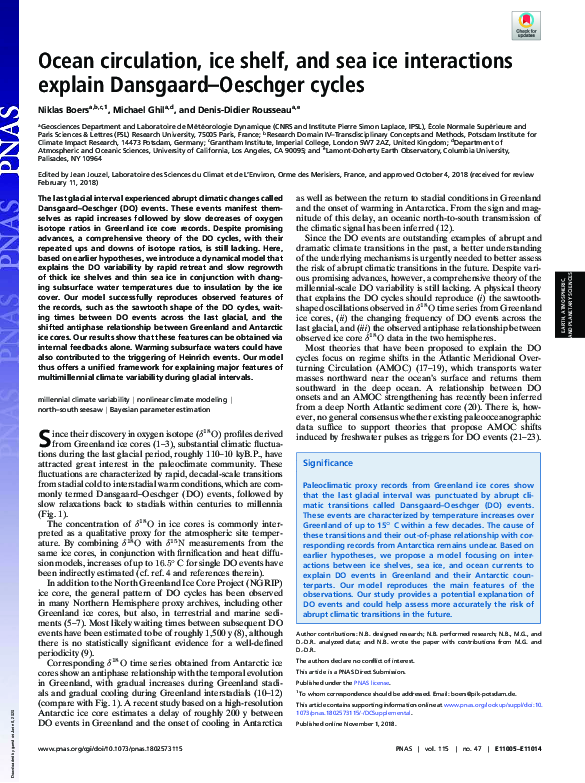 (PDF) Ocean circulation, ice shelf, and sea ice interactions explain Dansgaard–Oeschger cycles