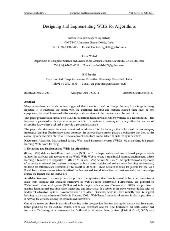 (PDF) Designing And Implementing WBIs for Algorithms