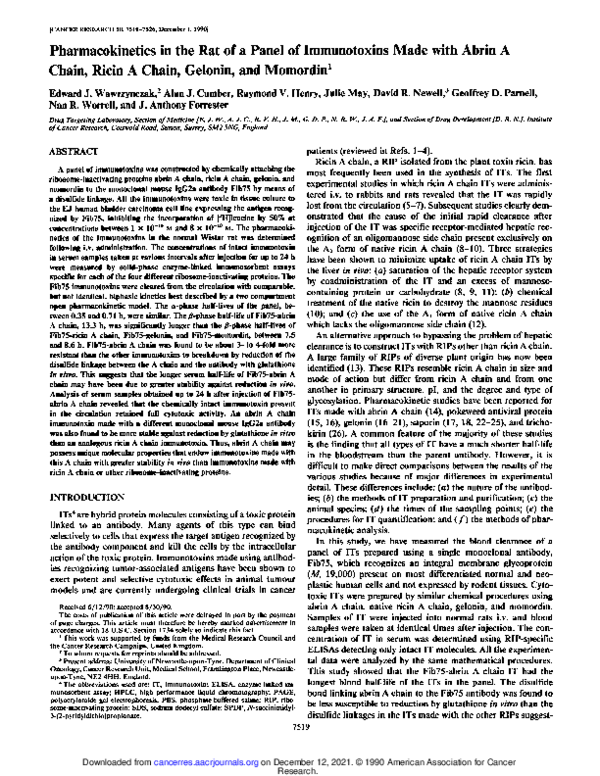 (PDF) Pharmacokinetics in the rat of a panel of immunotoxins made with ...