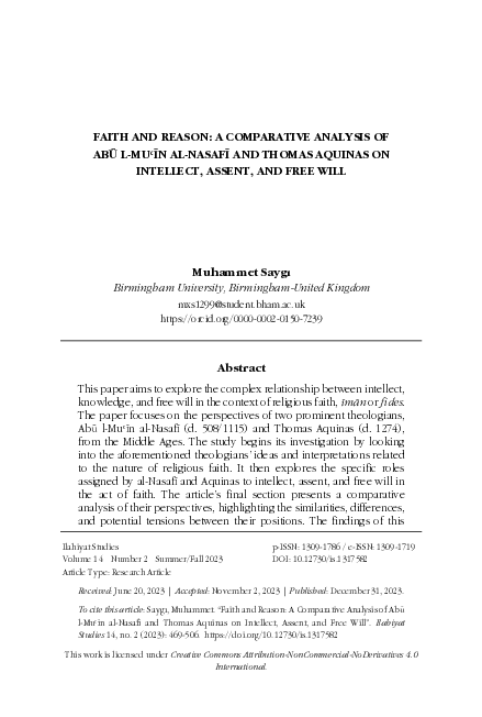 (PDF) Faith and Reason: A Comparative Analysis of Abū l-Muʿīn al-Nasafī ...