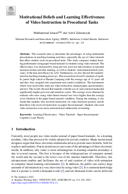 (PDF) Motivational Beliefs and Learning Effectiveness of Video ...