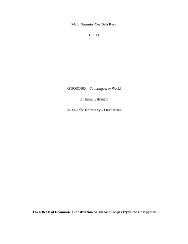 (PDF) The Effects of Economic Globalization on Income Inequality in the ...