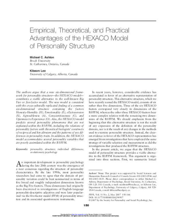 (PDF) Empirical, Theoretical, and Practical Advantages of the HEXACO ...